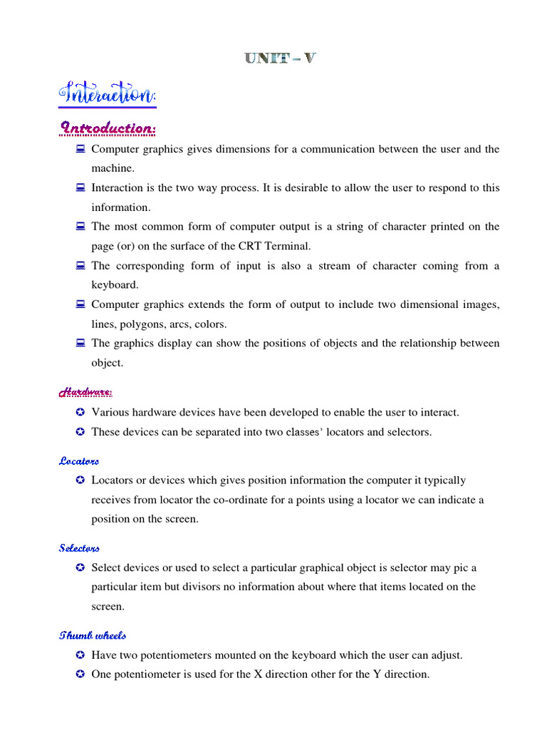 Unit 5 CG | PDF | Input/Output | Computer Graphics