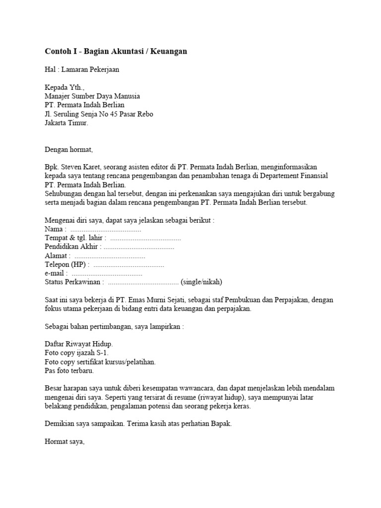 Contoh Lamaran Kerja Lengkap | PDF | Karier & Perkembangan | Bisnis