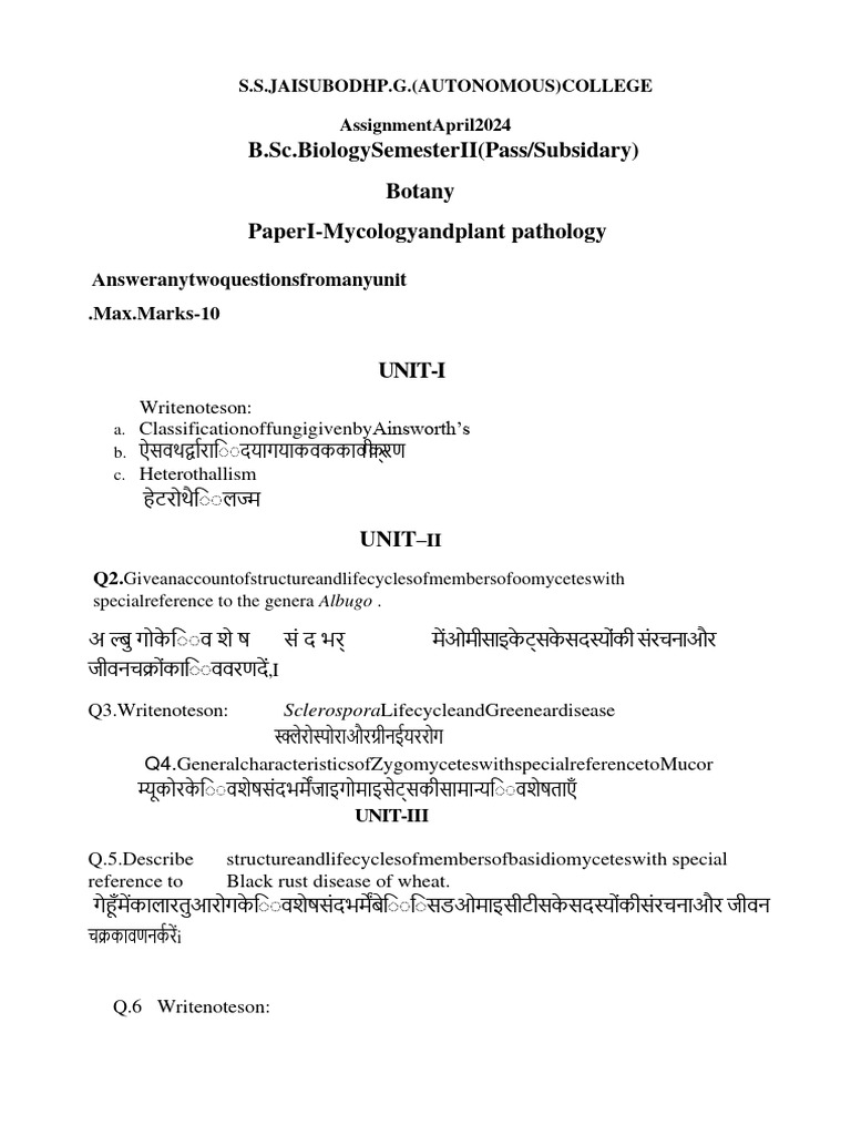 BSC Botany Assignments | PDF | Biology | Plants