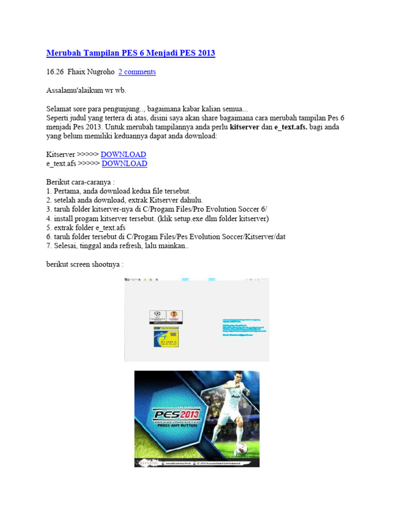 Merubah Tampilan PES 6 Menjadi PES 2013 | PDF