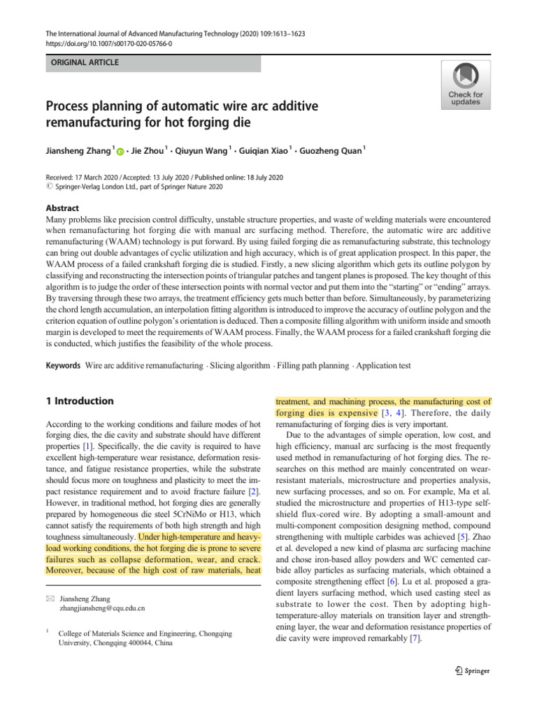 Process Planning of Automatic Wire Arc Additive Remanufacturing For Hot Forging Die | PDF ...