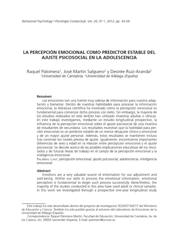 Percepción Emocional y Ajuste Psicosocial Adolescente | PDF | Las ...
