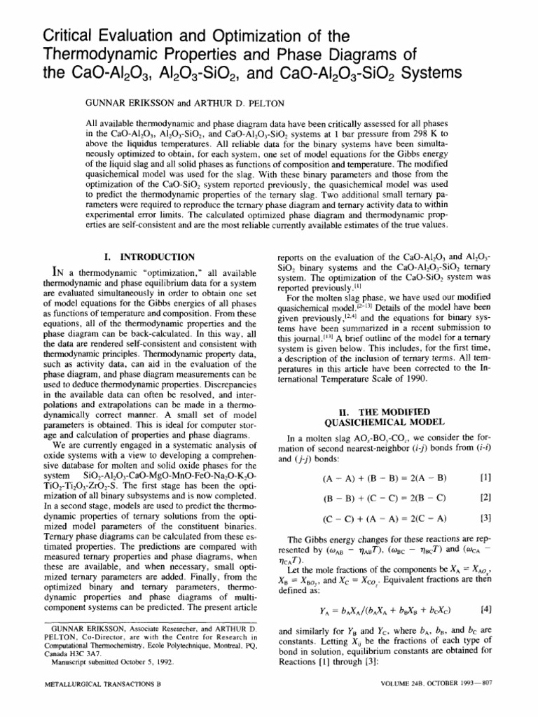 CaO-Al2O3-SiO2 System Optimization | PDF | Phase Diagram | Materials Science