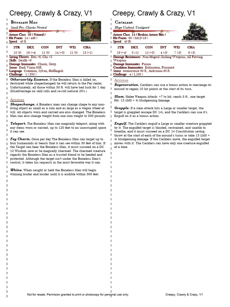 Creepy Crawly Crazy V1 Cards (5E) | PDF