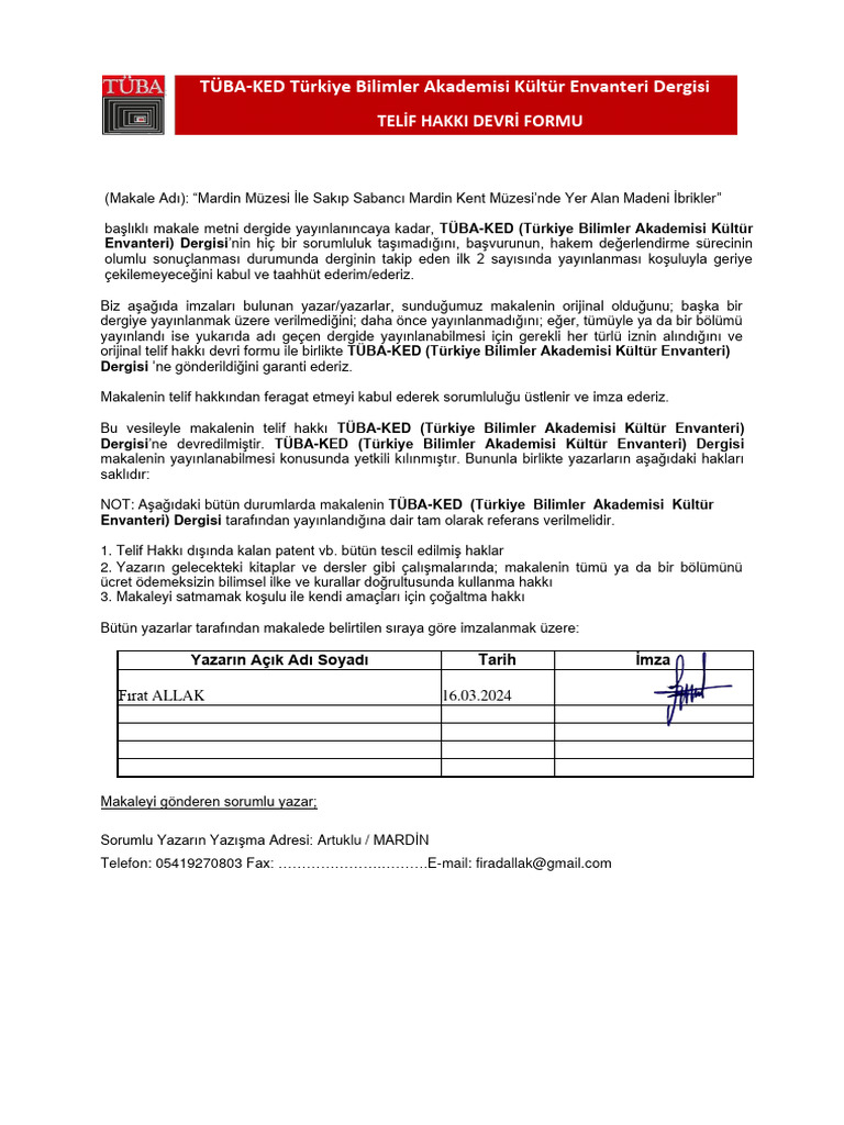 Tüba-Ked Teli̇f Hakki Devri̇.. | PDF