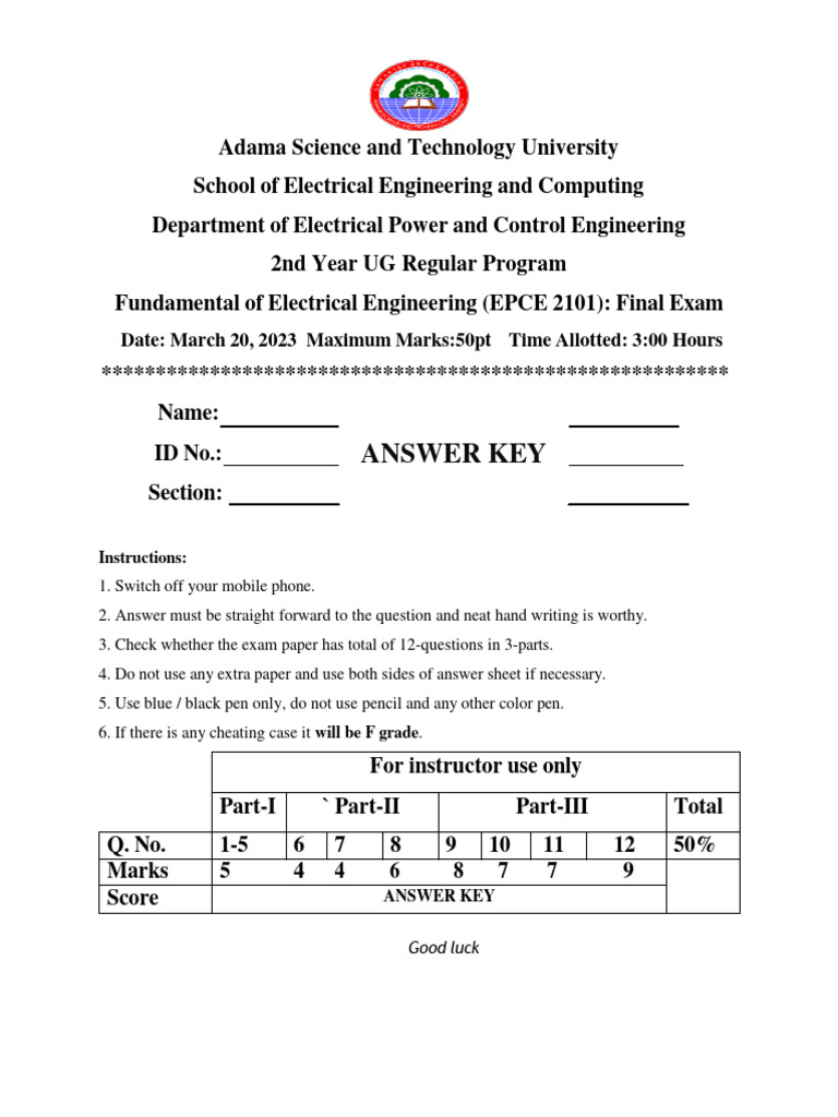 Funda Final Answer Key | PDF | Inductor | Inductance