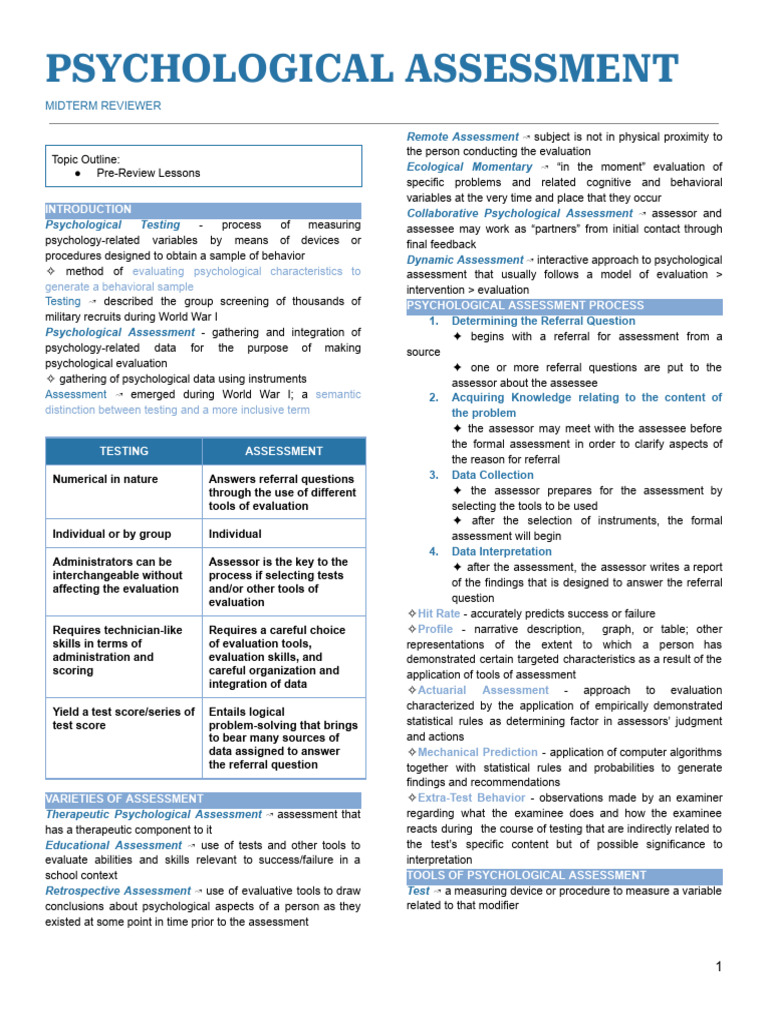 Psyel45a Reviwer | PDF | Psychology | Educational Assessment