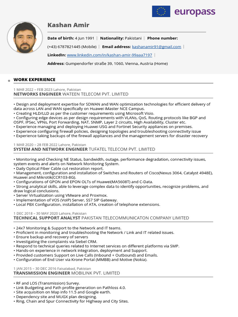 CV - Kashan Amir | PDF | Computer Network | Service Industries