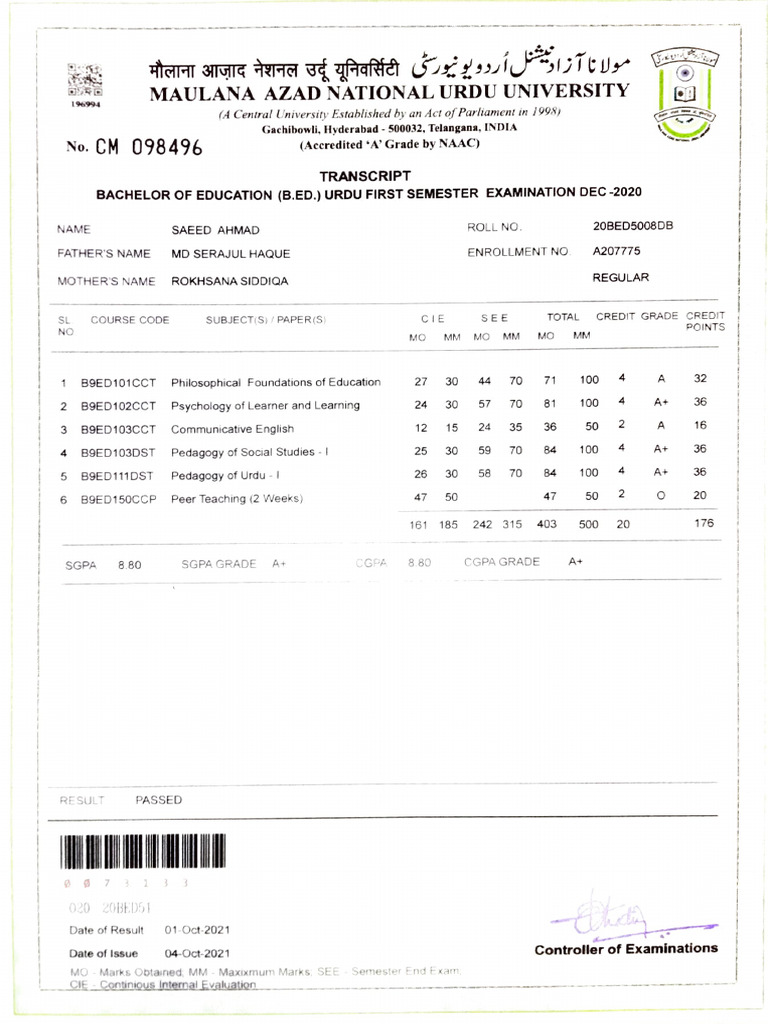 Saeed Ahmed B.ed Documents | PDF | Qualifications | Educational Stages