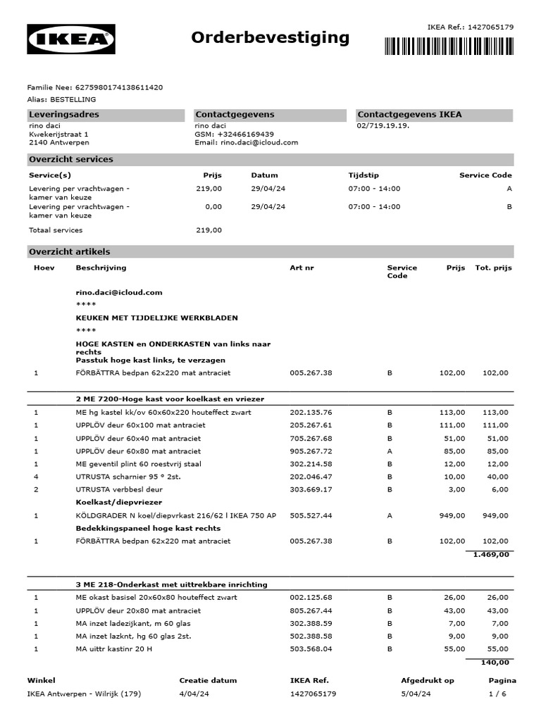 Orderbevestiging: Leveringsadres Contactgegevens Contactgegevens IKEA | PDF
