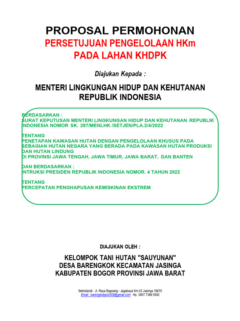 Permohonan Pengelolaan HKm KTH Sauyunan | PDF