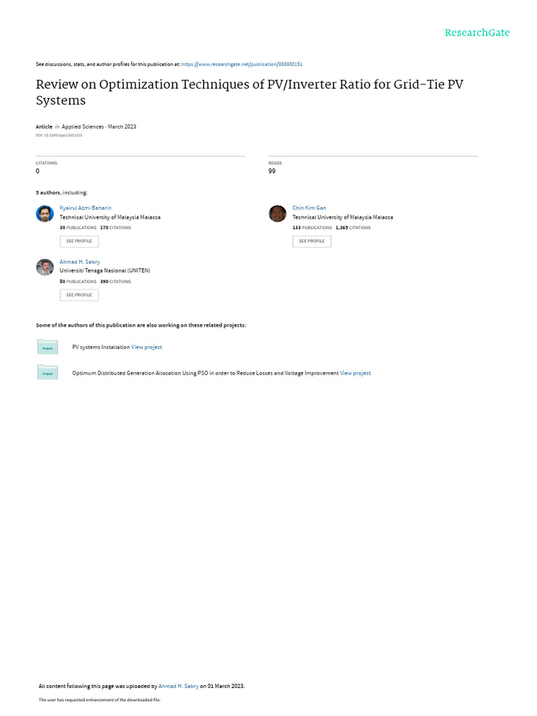 Review On Optimization Techniques of PV - Inverter Ratio For Grid Tie PV | PDF | Photovoltaics ...