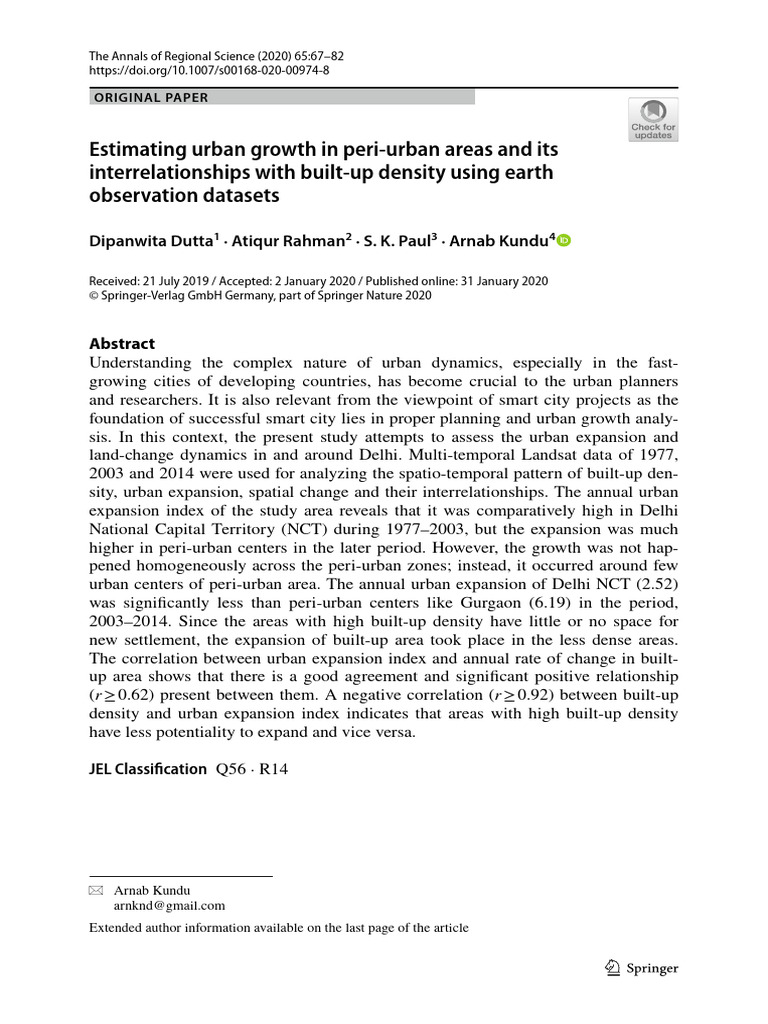 Estimating Urban Growth in Peri Urban Areas and Its Interrelationships With Built Up Density ...