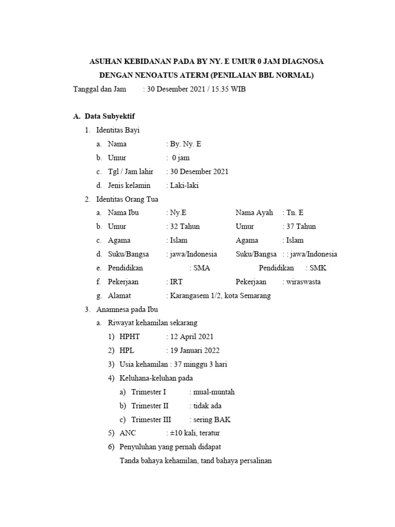 1.1 LAPORAN PENDEK Penilaian BBL Normal | PDF