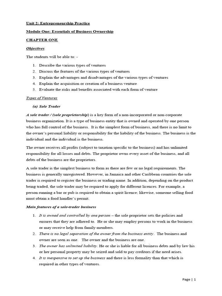 Module One Essentials of Business Ownership Page One To 27 | PDF ...