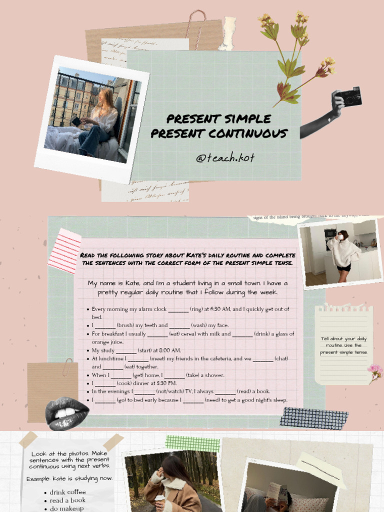 Present Simple and Present Continuous @teach - Kot | PDF | Linguistics | Linguistic Morphology