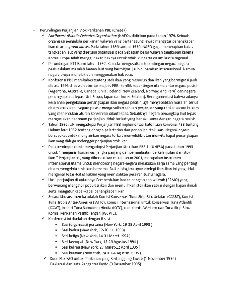 Perundingan Perjanjian Stok Perikanan PBB | PDF