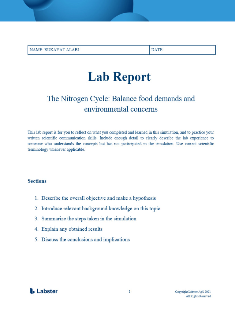 Lab Report - The Nitrogen Cycle - Balance Food Demands and ...