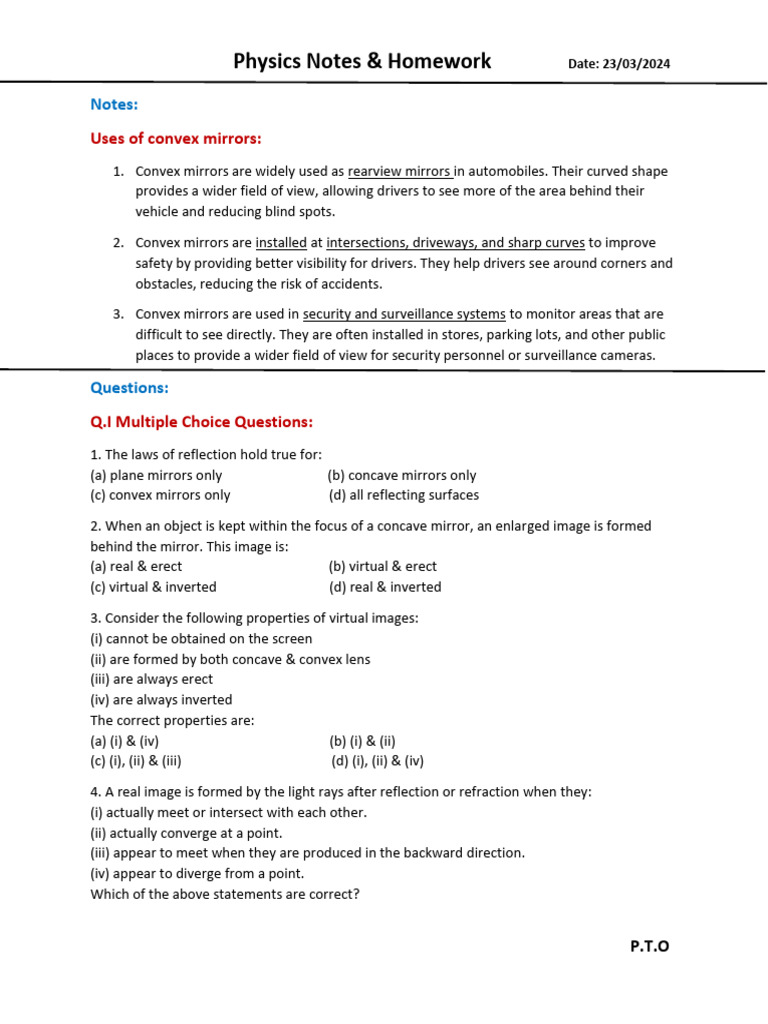 Physics HW Set 1 | PDF | Mirror | Glass Engineering And Science