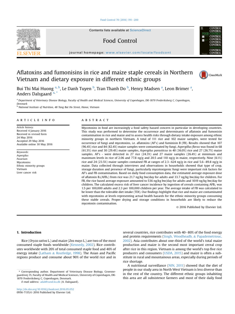 01.bui 2016 - Aflatoxin Rice Maize Vietnam | PDF | Mycotoxin | Maize