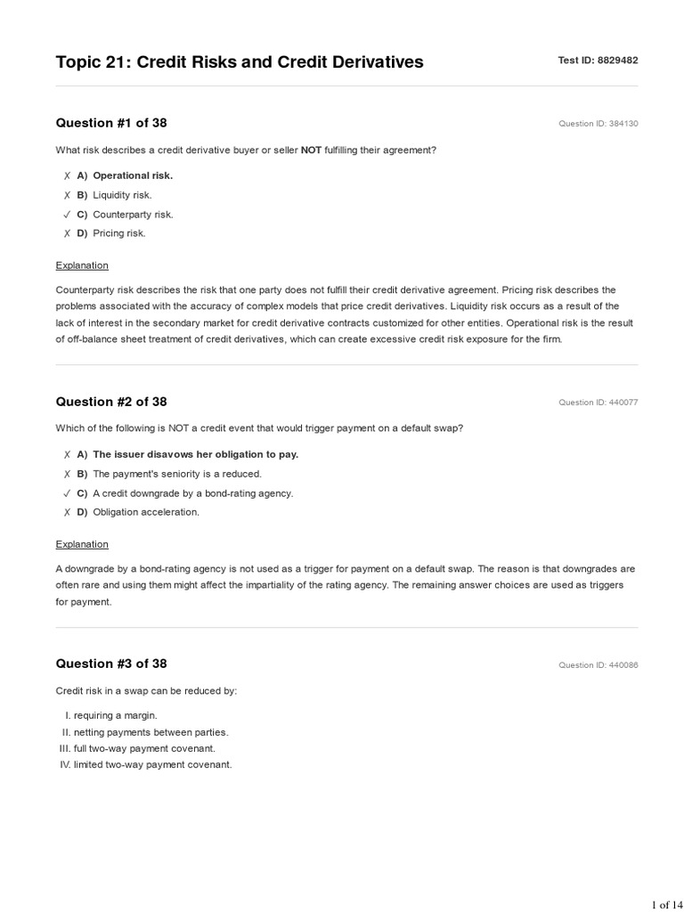 Topic 21 - Credit Risks and Credit Derivatives Answer | PDF | Swap ...