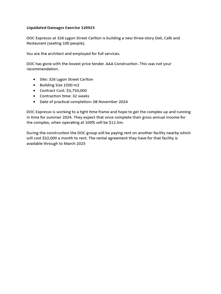 Liquidated Damages Exercise | PDF | Law | Technology & Engineering