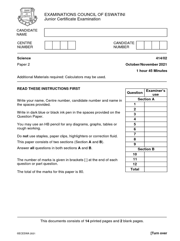 JC Science 2021 Question Paper 2 | PDF | Digestion | Oxide