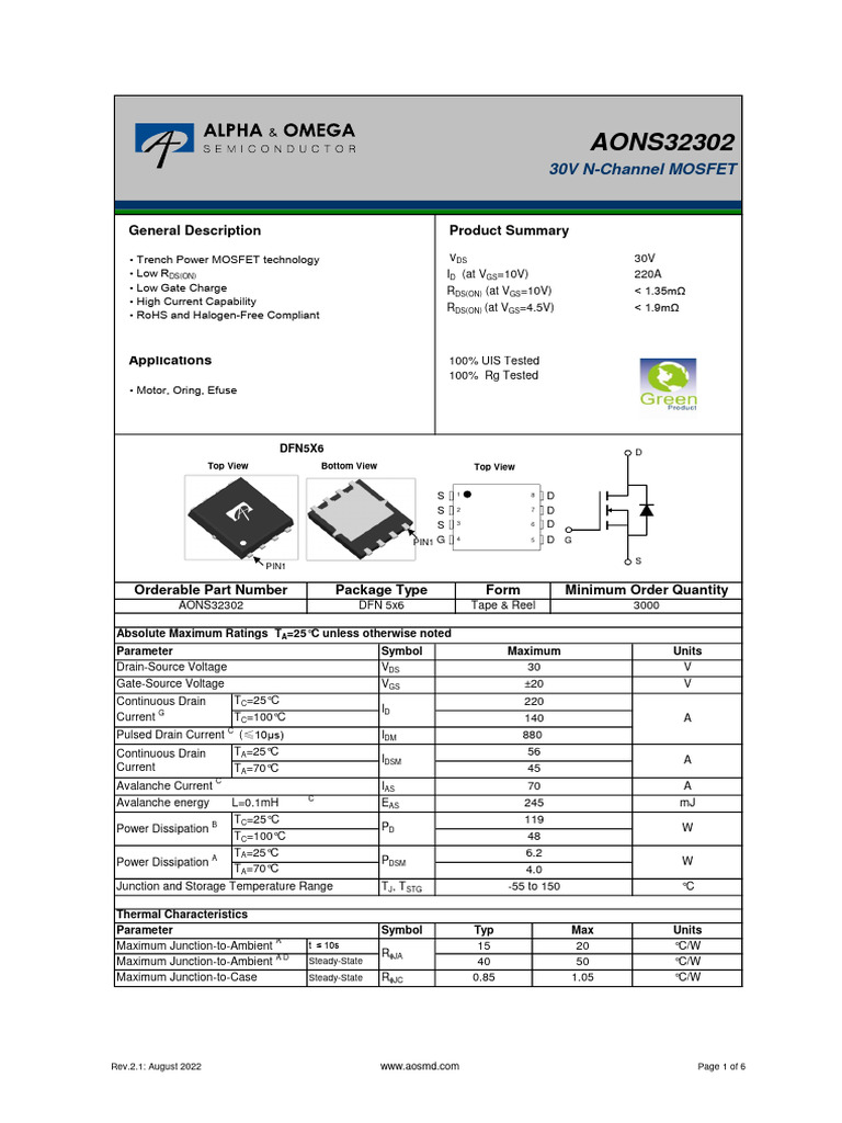 AONS32302 Support Documents | PDF | Electronics | Electricity