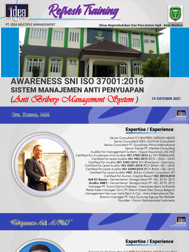Refresh Awareness ISO 37001-2016 Dispendukcapil Kota Madiun | PDF