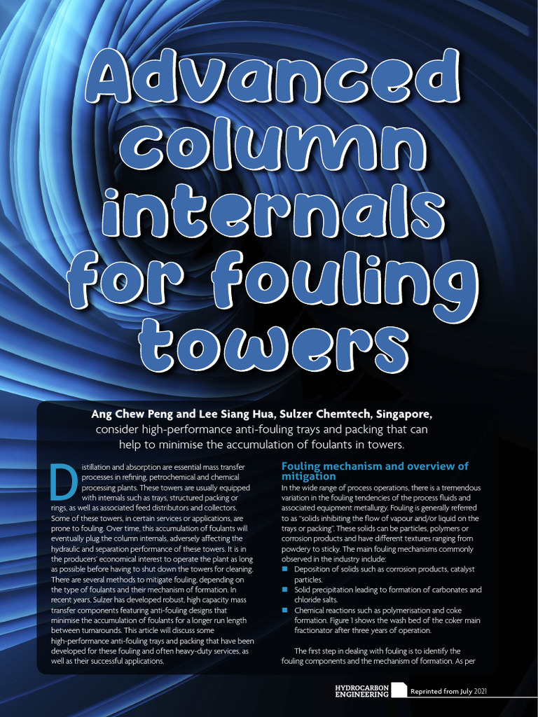 Advanced Column Internals For Fouling Towers - HE - July2021 | PDF | Distillation | Liquids