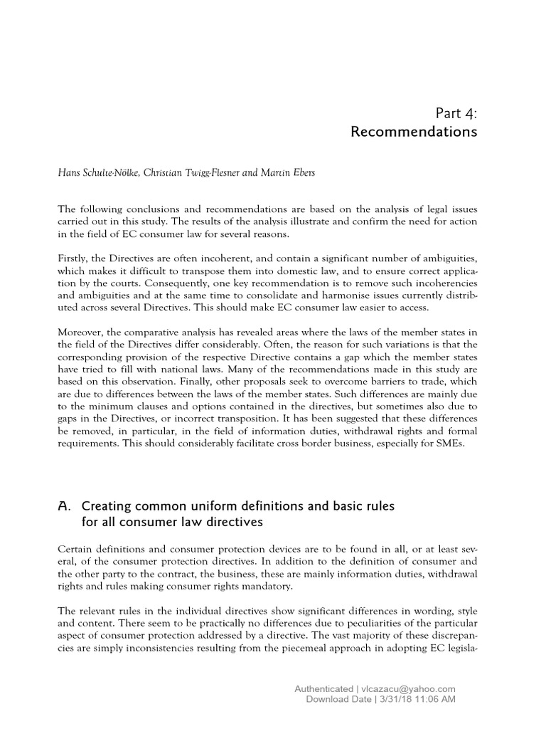 EC Consumer Law Compendium) Part 4 Recommendations | PDF | Directive ...