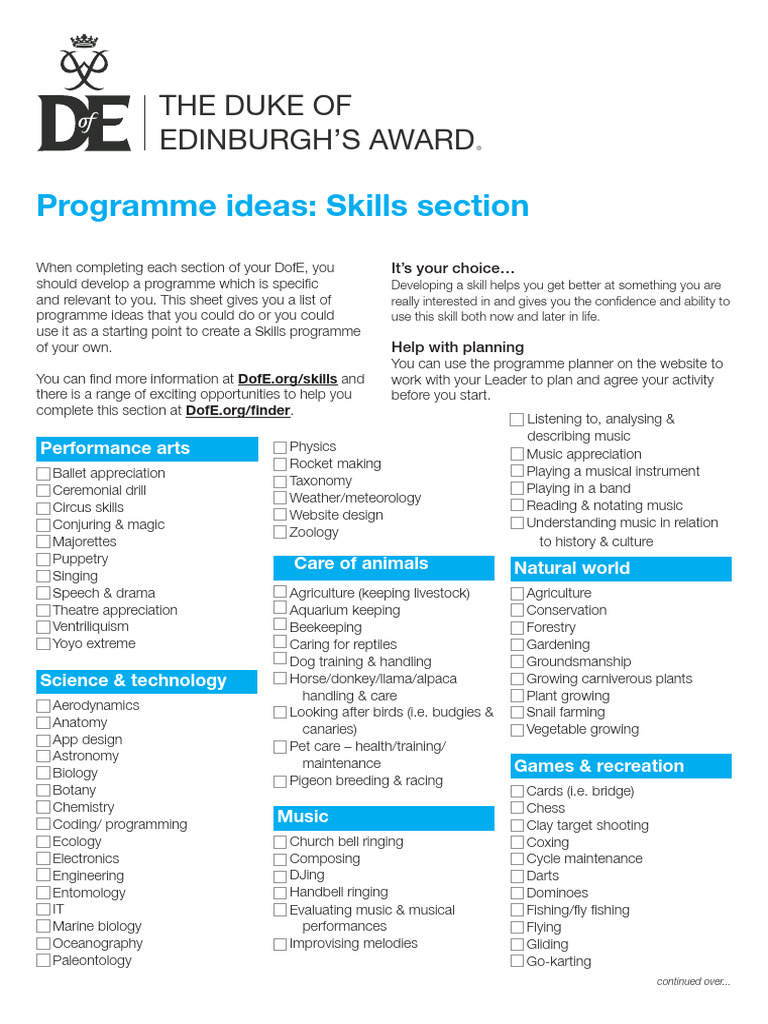 Programme Ideas - Skills | PDF