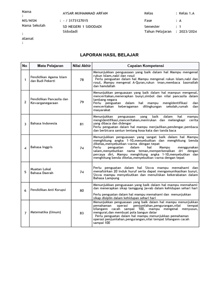 Rapor - AYSAR MUHAMMAD ARFAN | PDF