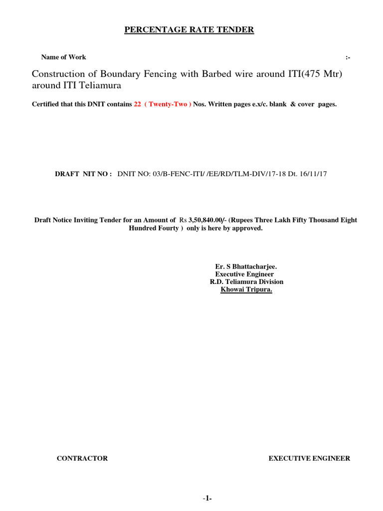 ITI Teliamura Barbed Wire Fencing Tender | PDF | Taxes | Employment
