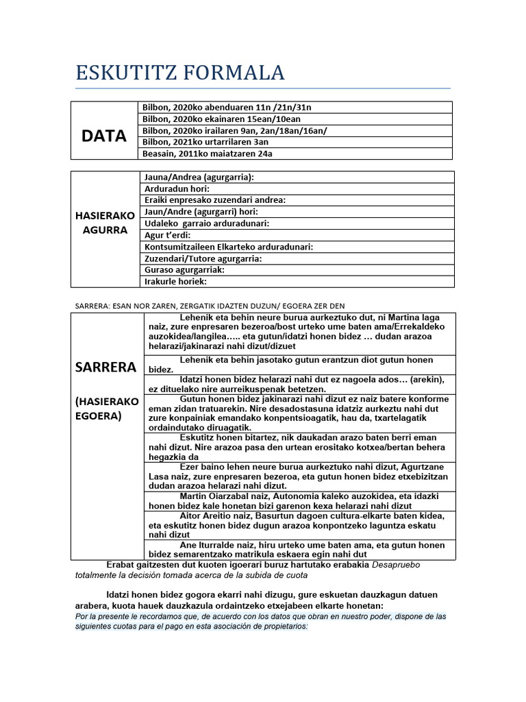 Eskutitz Formala | PDF
