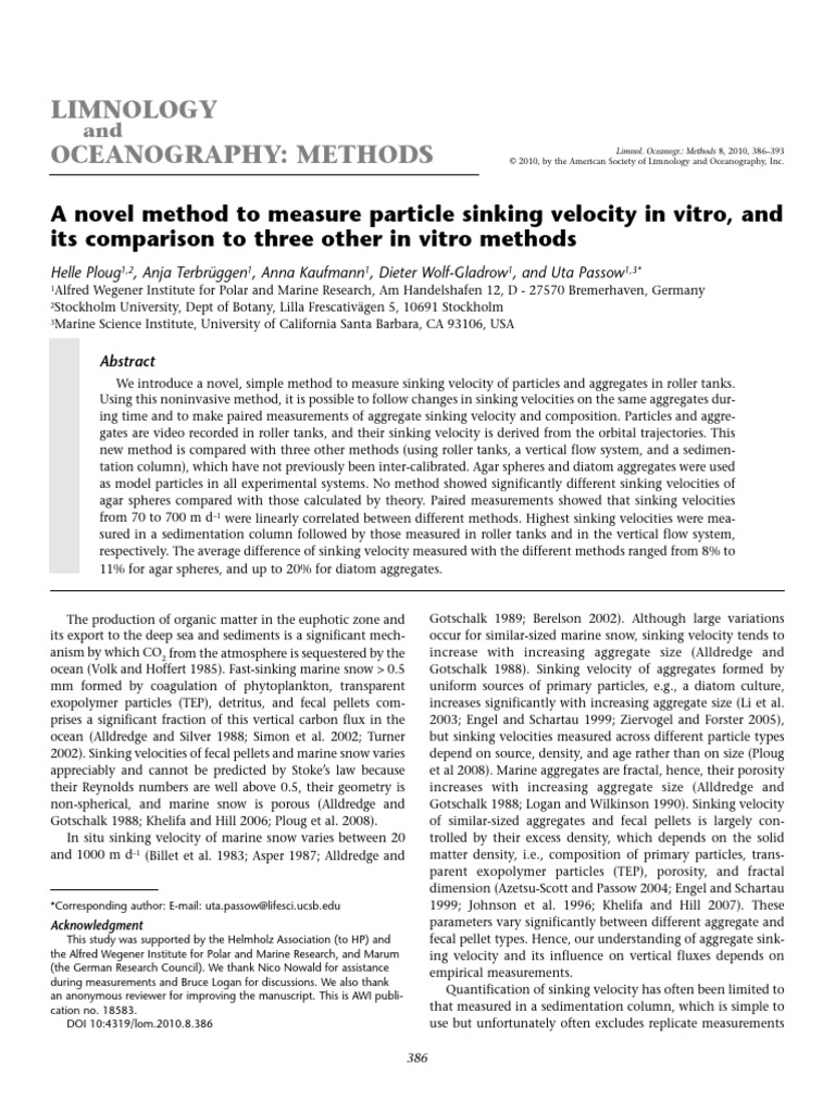Measuring Sinking Velocity of Marine Particles | PDF | Applied And ...