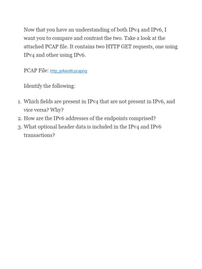 Ipv4 And Ipv6 Comparison Lab Pdf Science And Mathematics
