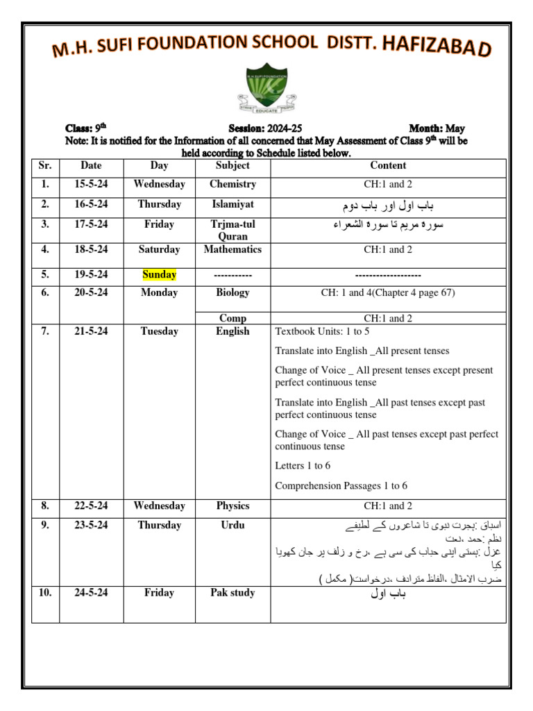 May ASSESSMENT DATE SHEET | PDF | Part Of Speech | Linguistic Morphology
