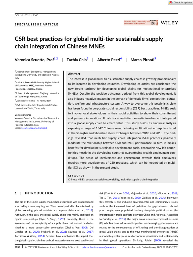2022 - Scuotto - CSR Best Practices For Global Multi Tier Sustainable Supply Chain | PDF ...