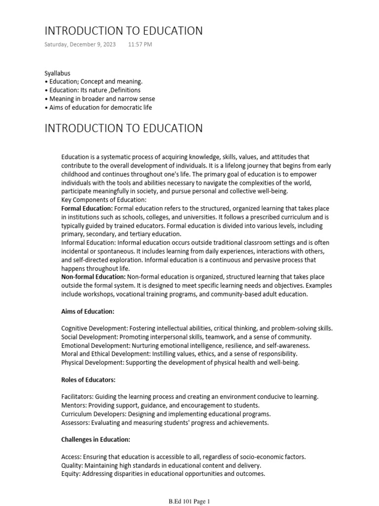 B.Ed 101 | PDF | Learning | Civic Engagement