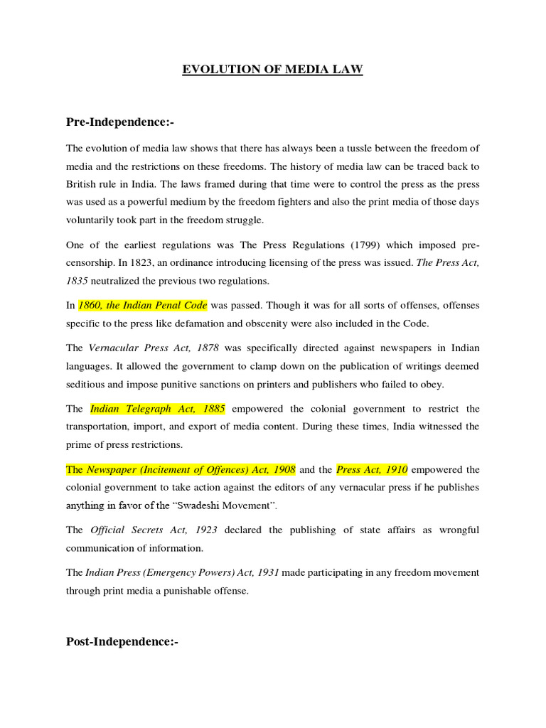 Evolution of Media Law in India | PDF | Freedom Of The Press | Civil ...