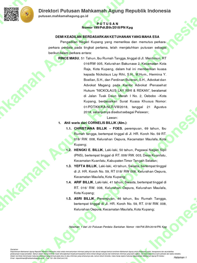 Putusan 199 PDT - BTH 2018 PN KPG 20240511000050 | PDF