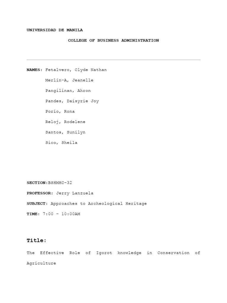 Igorot Knowledge in Biodiversity Conservation | PDF | Agriculture ...