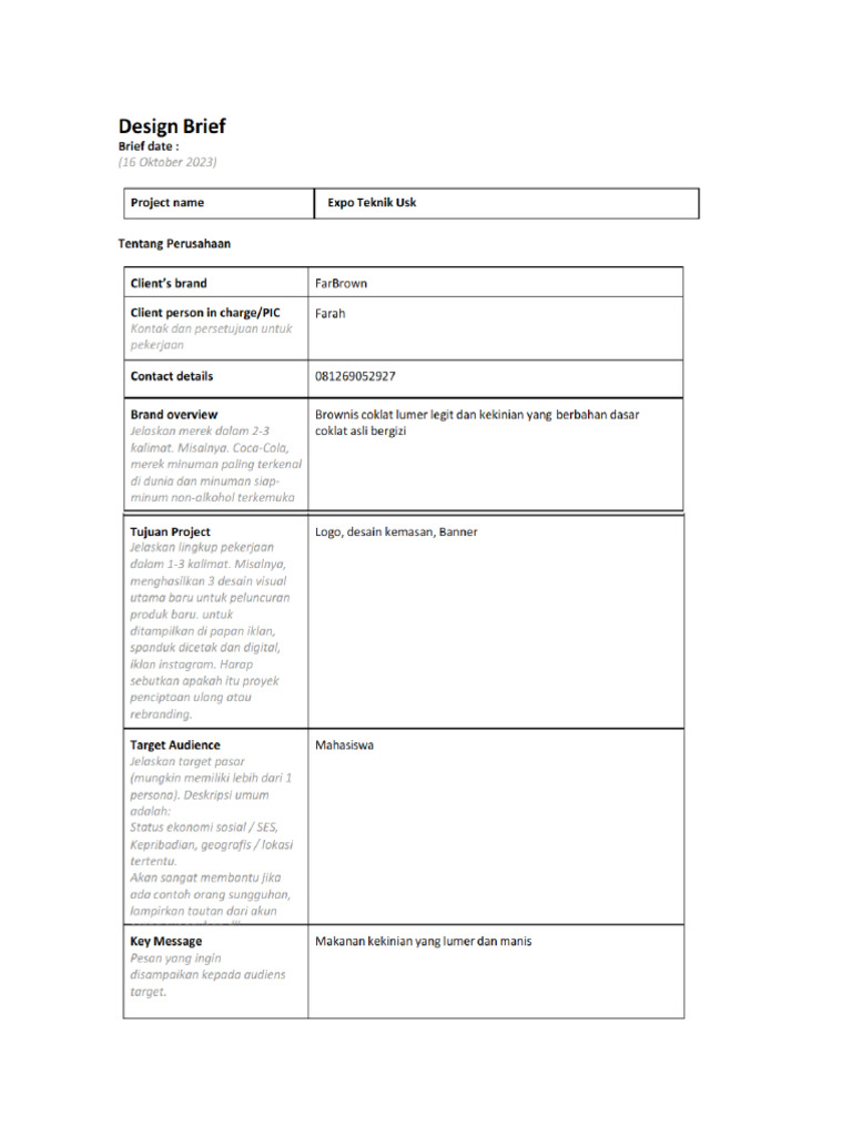 Contoh Design Brief 2 | PDF