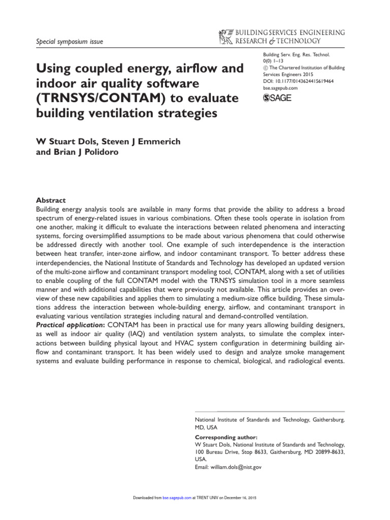 Using Coupled Energy, Airflow and Indoor Air Quality Software (TRNSYS ...