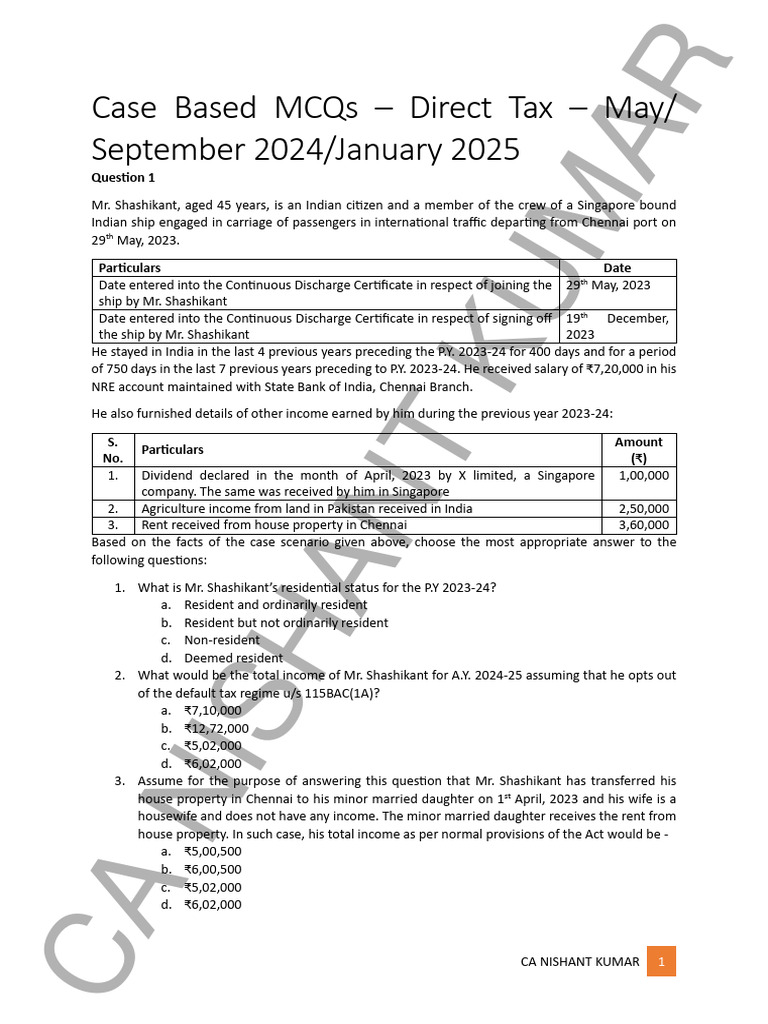 Case Based MCQs - DT | PDF | Taxes | Employee Benefits
