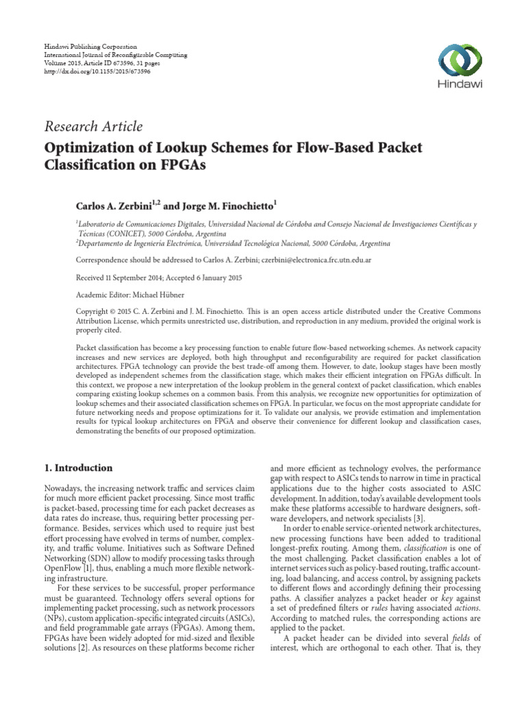 Research Article: Optimization of Lookup Schemes For Flow-Based Packet Classification On Fpgas ...