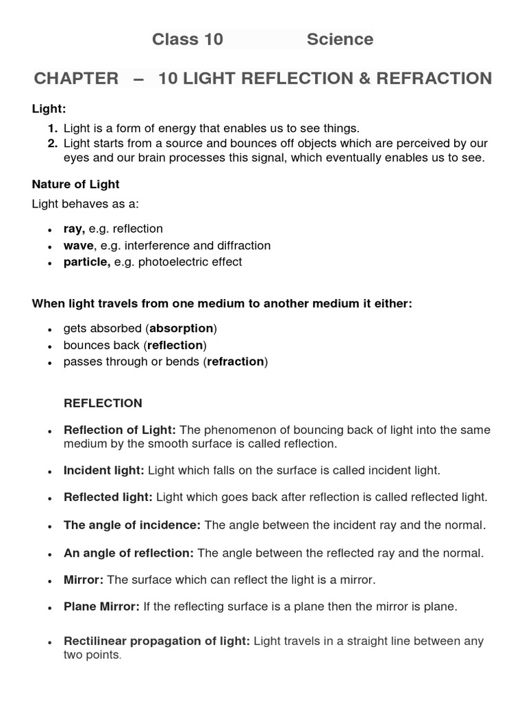 Light Reflection & Refraction | PDF | Mirror | Reflection (Physics)