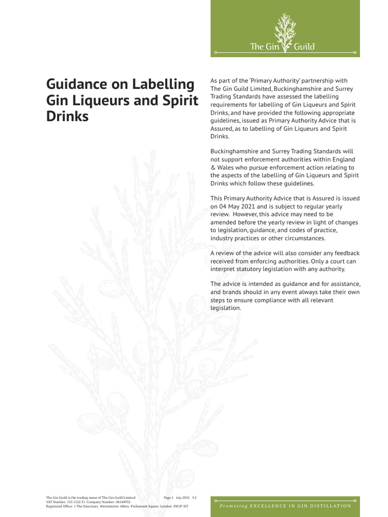 Guidance On Labelling Gin Liqueurs and Spirit Drinks | PDF | Gin ...