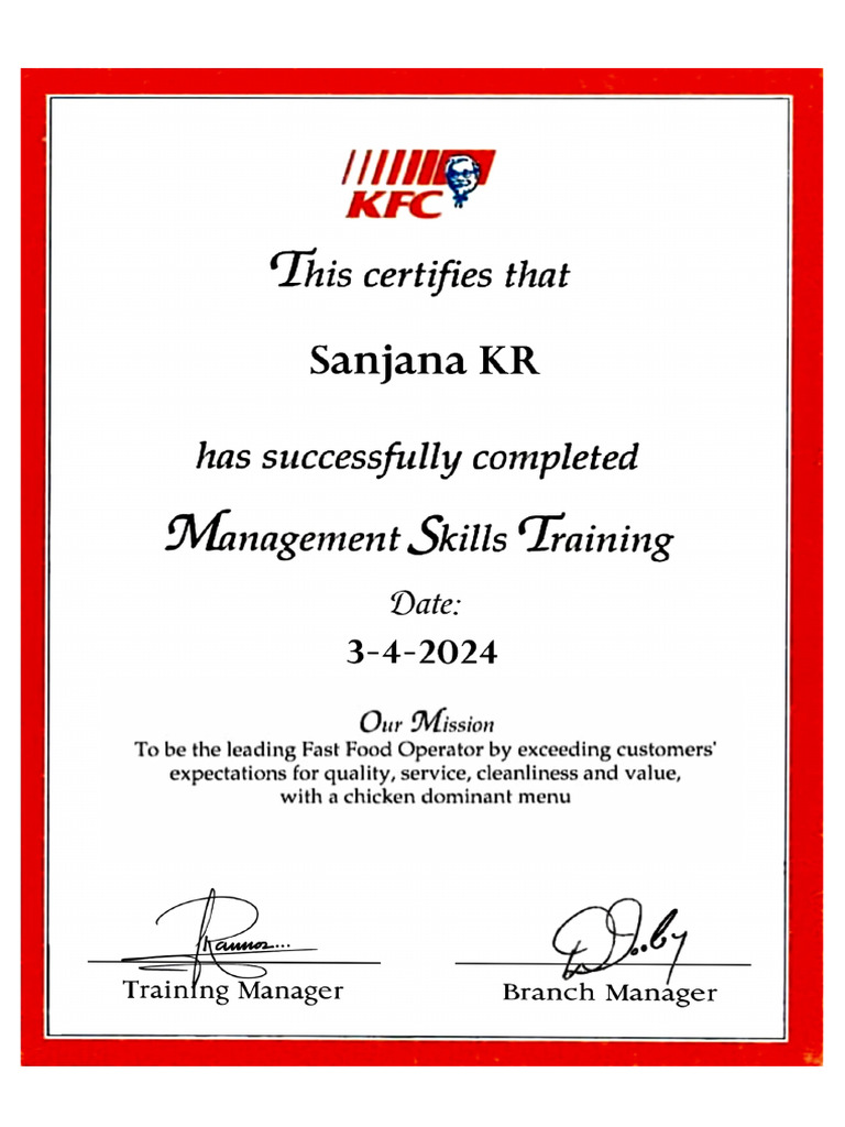 Sanjana (KFC) | PDF